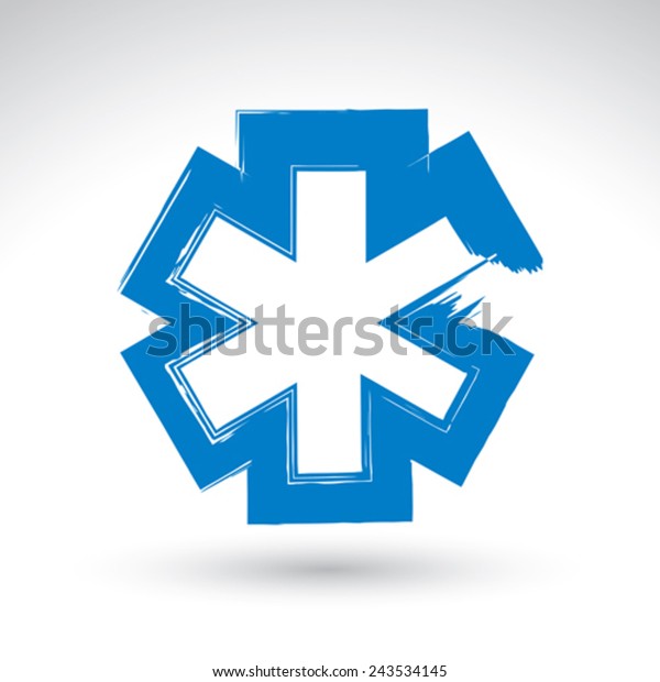 Brush Drawing Simple Blue Ambulance Symbol: Stock-Vektorgrafik ...