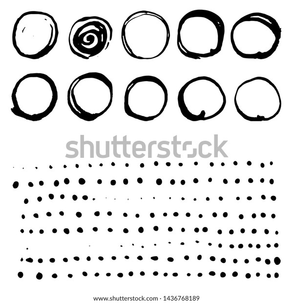 Brush Strokes Dots Circle Vector Set Stock Vector (Royalty Free) 1436768189