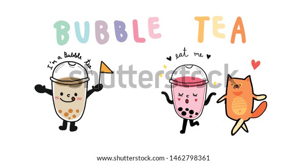 Bubble Milk Tea Cartoon Vector Illustration: เวกเตอร์สต็อก (ปลอดค่า ...