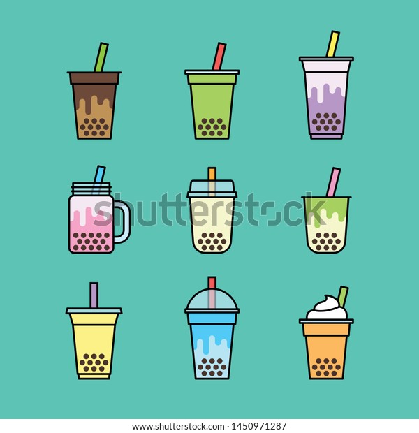 Bubble Milk Tea Icons Set Colorful Stock Vector (Royalty Free ...