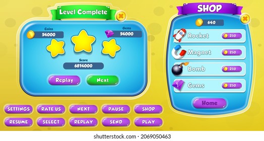 Bubble Shooter Game Ui Menu Popups Stock Vector (Royalty Free ...