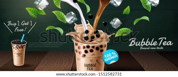 Bubble Tea Banner Ads Pouring Milk Stock Vector (Royalty Free) 1512582731