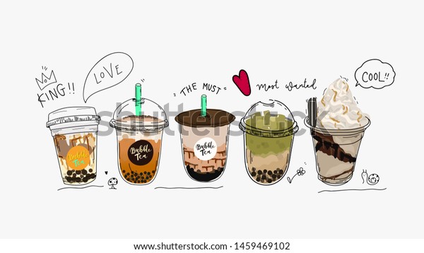 Bubble tea cup design collection,Pearl milk tea , Yummy drinks, coffees ...
