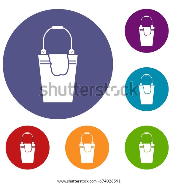 Bucket Rag Icons Set Flat Circle Stock Vector (Royalty Free) 674026591