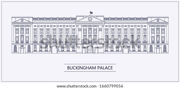 Buckingham Palace Outline Flat Vector Illustration Stok Vektör ...
