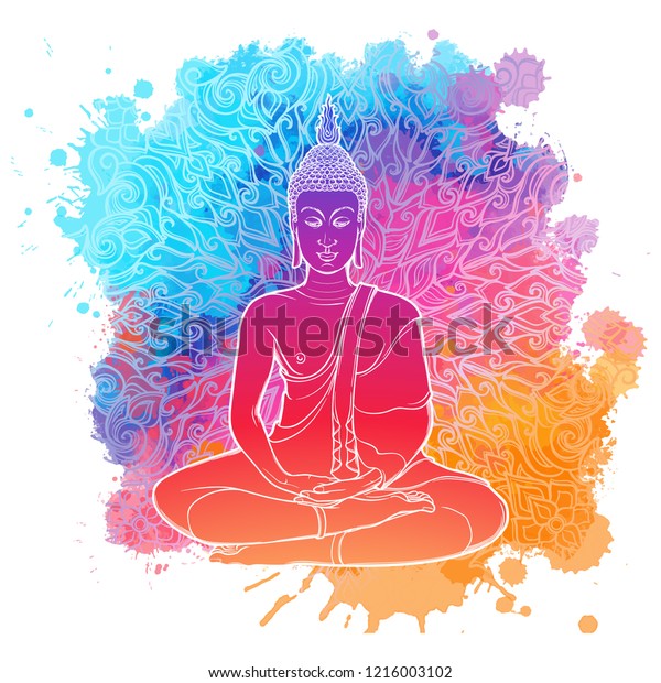 Buddha Meditating Single Lotus Position Linear Stock Vector (Royalty ...