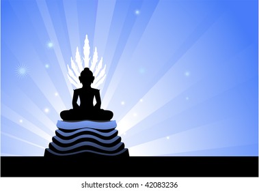 Buddha Statue On Blue Glowing Background Stock Vector (Royalty Free ...