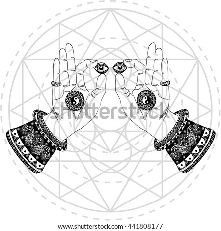 Buddhas Hands Third Eye Yin Yang Vector de stock (libre de regalías ...