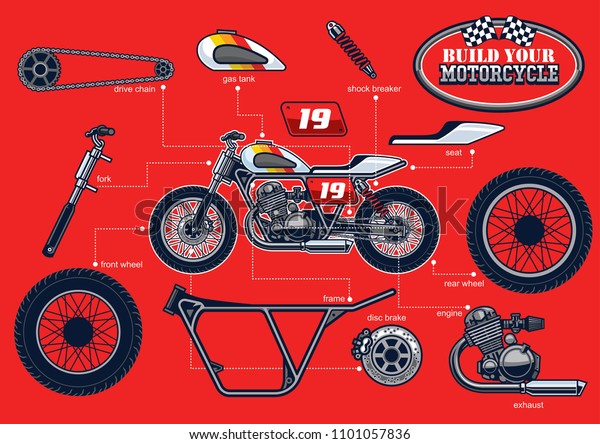 Build Your Racing Motorcycle Separated Parts Stock Vector (Royalty Free ...