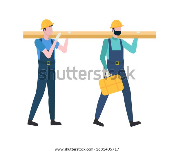 Builders Going Wooden Block Men Workers Stock Vector (Royalty Free ...
