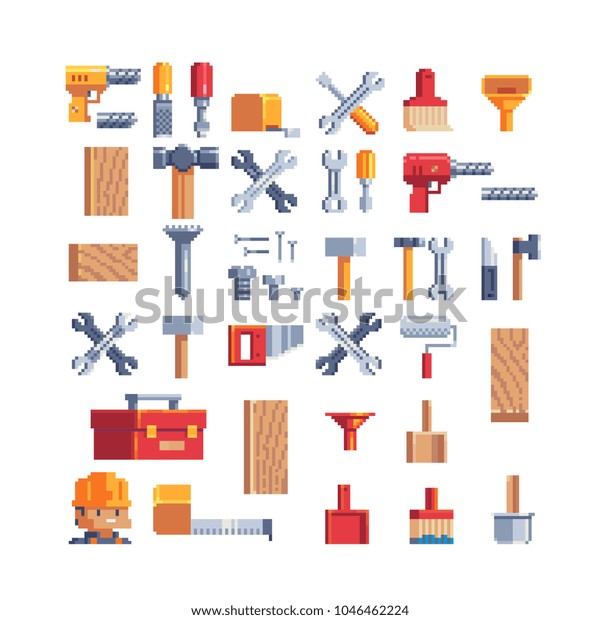 Builders Tools Pixel Art Icons Set Stock Vector (Royalty Free) 1046462224
