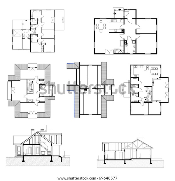 Building Background Plan House Eps Stock Vector (Royalty Free) 69648577 ...