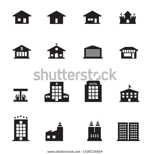 Building Icon Set On White Background Stock Vector (Royalty Free ...