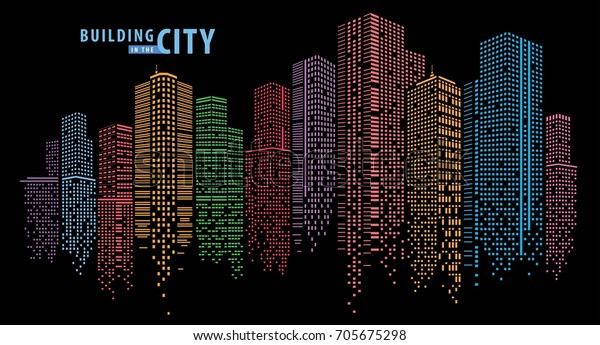 Building Night City City Vector Skyline Stock Vector (Royalty Free ...
