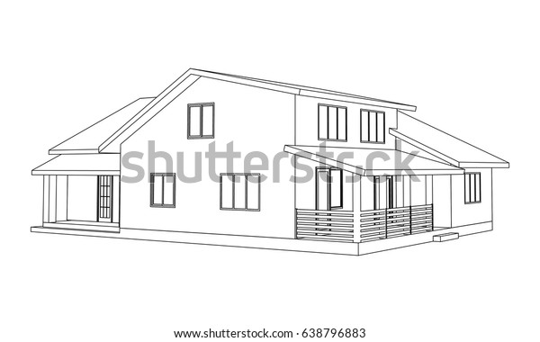 Building Perspective 3d Drawing Suburban House 库存矢量图（免版税）638796883