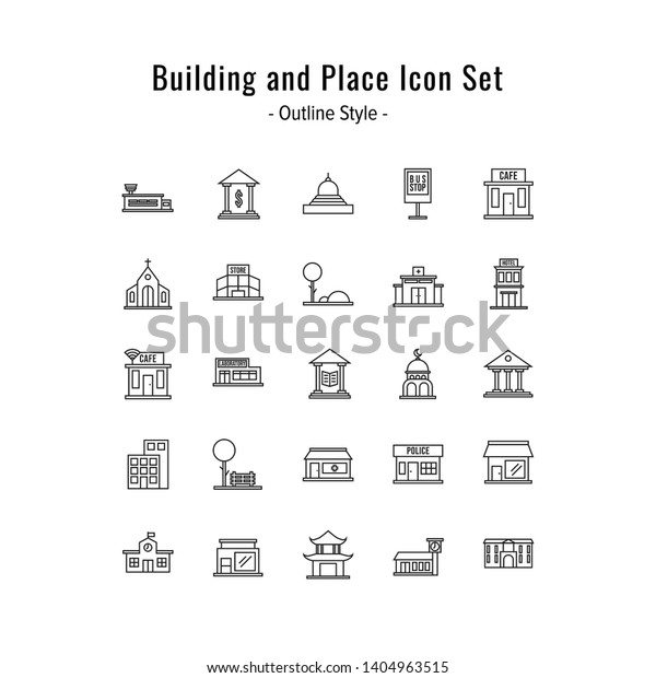 Building Place Icon Set Building Place Stock Vector (Royalty Free ...