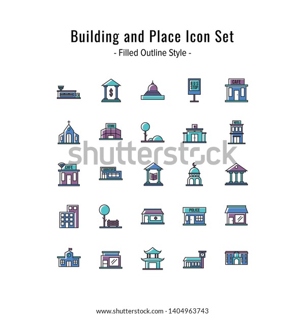 Building Place Icon Set Building Place Stock Vector (Royalty Free ...