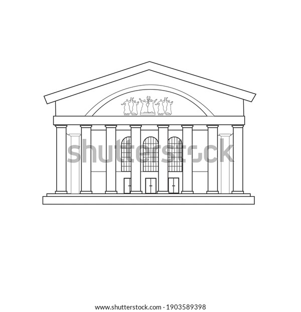 Building Theater Building Stencil Drawing Line Stock Vector (Royalty ...