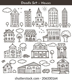 Buildings Doodles Set Stock Vector (Royalty Free) 206330164 | Shutterstock