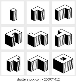 Set Building Icons Perspective View Illustration Stock Illustration ...