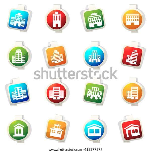 Buildings Stickers Label Icon Set Web Stock Vector (Royalty Free ...