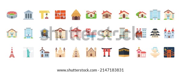 Vektor Stok Buildings Vector Emoticon Set Buildings Emoji (Tanpa ...