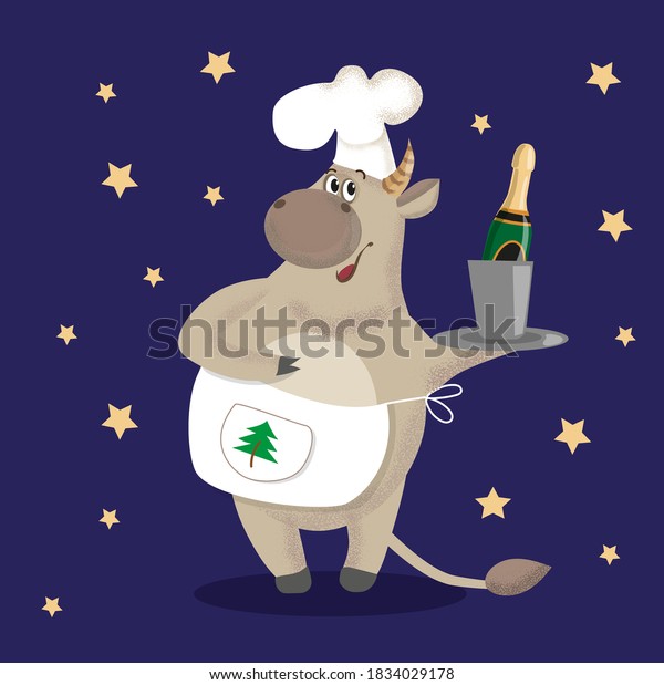 Bull Chefs Cap Apron Holding Bucket Stock Vector (Royalty Free ...