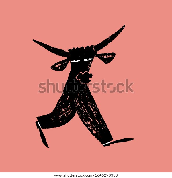 Bull Walking Vector Drawing Illustration Stock Vector (Royalty Free ...