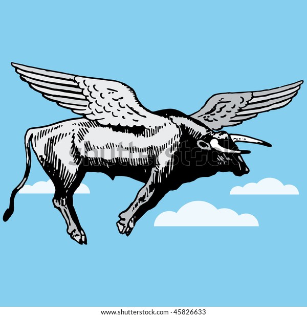 Bull Wings Flying Vector Cartoon Illustration Stock Vector (Royalty ...