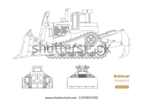 Vektor Stok Bulldozer Outline Style Front Side Back (Tanpa Royalti ...