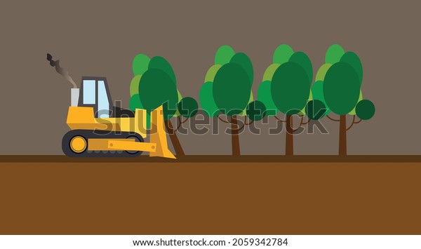 Bulldozer Trees Vector Deforestation Illustration Climate Stock Vector ...