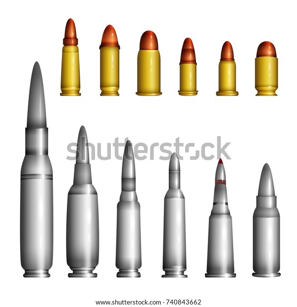 Bullet casings - modern vector realistic isolated objects on white ...