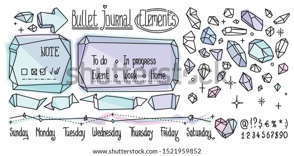 Bullet Journal Crystal Doodles Hand Drawn Stock Vector (Royalty Free ...