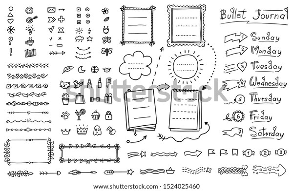 Bullet Journal Doodle Set Hand Drawn Stock Vector (Royalty Free ...