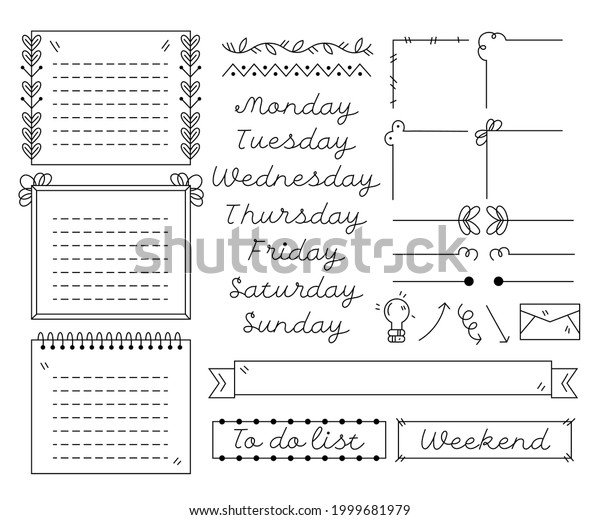 Bullet Journal Element Handwritten Sketch Doodle 库存矢量图（免版税）1999681979 ...