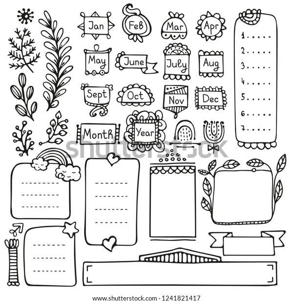 Bullet Journal Hand Drawn Vector Elements Stock Vector Royalty Free 1241821417