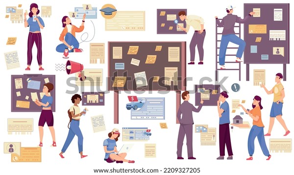 Bulletin Board Icons Set Advertisement Symbols Stock Vector (Royalty ...