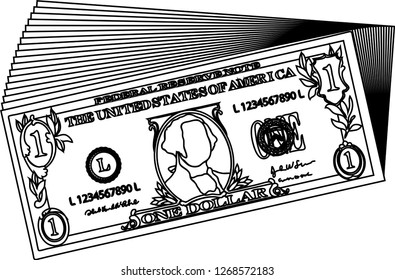 Bunch 100 Us Dollar Banknote Outline Stock Vector (Royalty Free) 1272862114