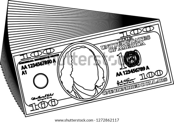 Bunch 100 Us Dollar Banknote Outline Stock Vector (Royalty Free ...