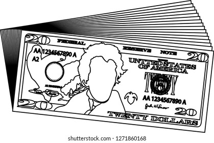 Bunch 20 Us Dollar Banknote Outline Stock Vector (Royalty Free ...