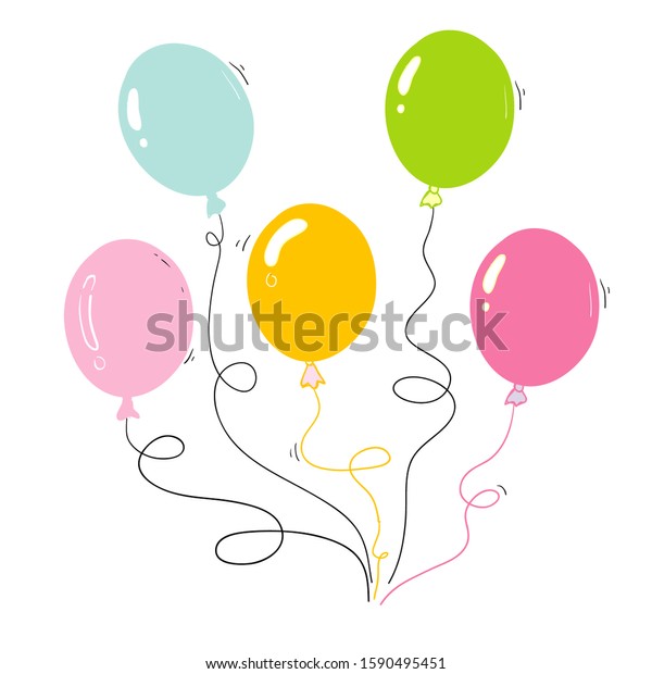 Bunch Balloons Cartoon Hand Drawn Doodle Stock Vector (Royalty Free ...