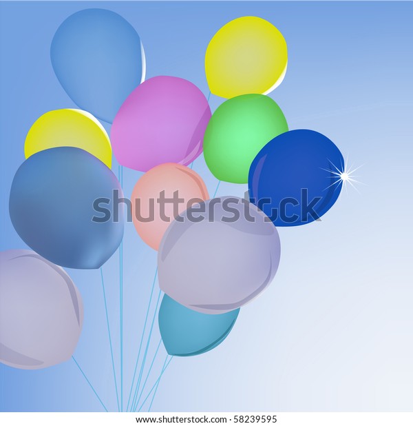Bunch Colorful Balloons Blue Sky Stock Vector Royalty Free 58239595