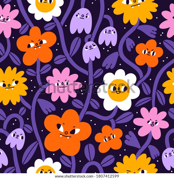 Bunch Very Angry Cute Flowers Vector Stock Vector (Royalty Free) 1807412599