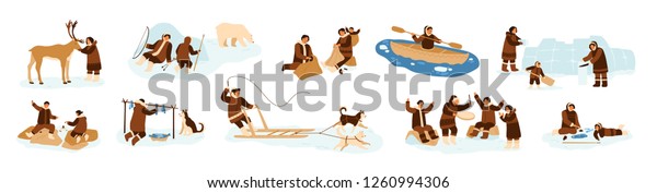 Bundle Eskimo Men Women Children Traditional Stock Vector (Royalty Free ...