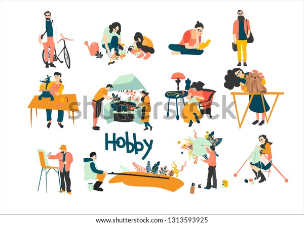 Bundle People Enjoying Their Hobbies Home Stock Vector (Royalty Free ...