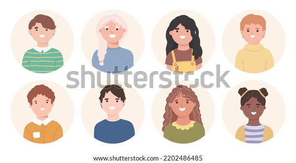 Bundle Smiling Faces Boys Girls Different Stock Vector (Royalty Free ...