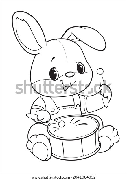 Bunny Drum Cartoon Character Coloring Stock Vector (Royalty Free ...
