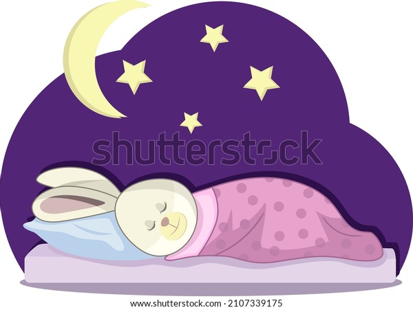 Bunny Lie On Bed Sleeping Stock Vector (Royalty Free) 2107339175 ...