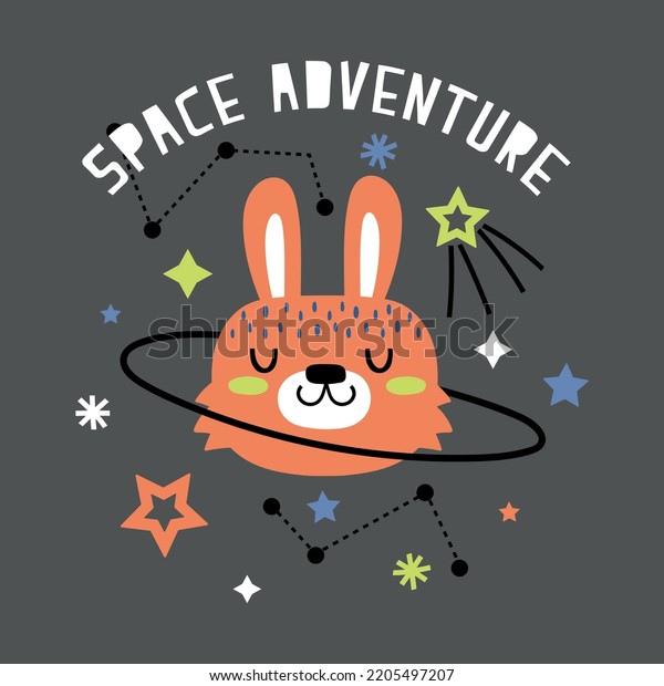 Bunny Planet Drawing Vector Kids Fashion Stock Vector (Royalty Free ...
