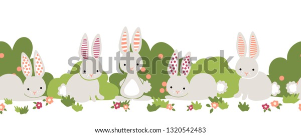 Bunny Seamless Vector Border Cute Bunnies: vetor stock (livre de ...